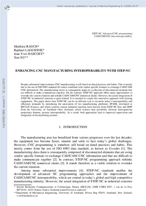Pdf Enhancing Cnc Manufacturing Interoperability With Step Nc