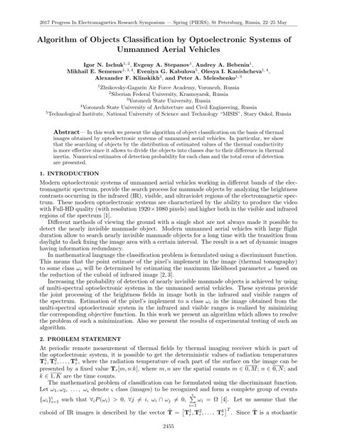 Pdf Algorithm Of Objects Classification By Optoelectronic Systems Of Unmanned Aerial Vehicles