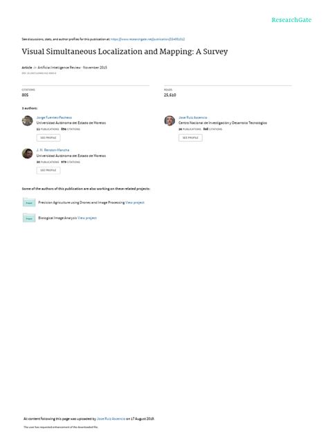 visual simultaneous localization and mapping a survey pdf