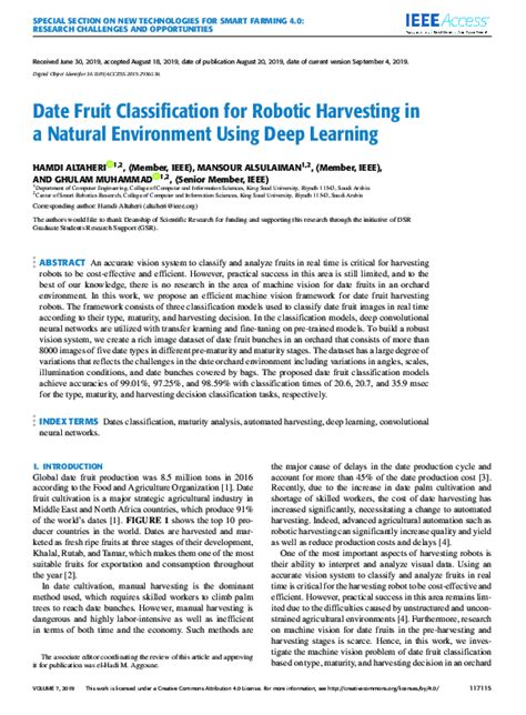 Pdf Date Fruit Classification For Robotic Harvesting In A Natural Environment Using Deep Learning