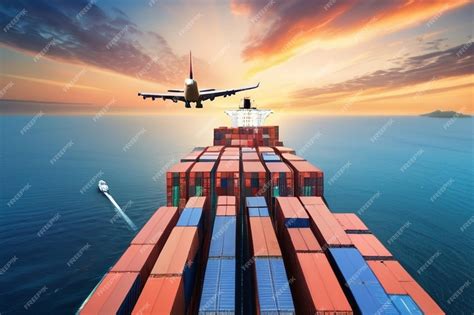 Transportation And Logistics Of Container Cargo Ship And Cargo Plane Premium Ai Generated Image