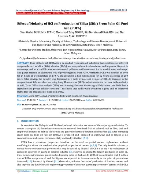 Pdf Effect Of Molarity Of Hcl On Production Of Silica Sio2 From
