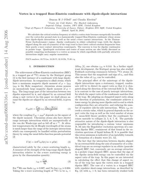 Pdf Vortex In A Trapped Bose Einstein Condensate With Dipole Dipole