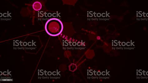 추상 미래 육각형 임의의 숫자 붉은 색 검은 배경 가진 점 원과 선 네트워크 구조 컴퓨터 네트워크 연결 디지털 기술 일러스트 레이 션 개념입니다 0명에 대한 스톡 벡터 아트