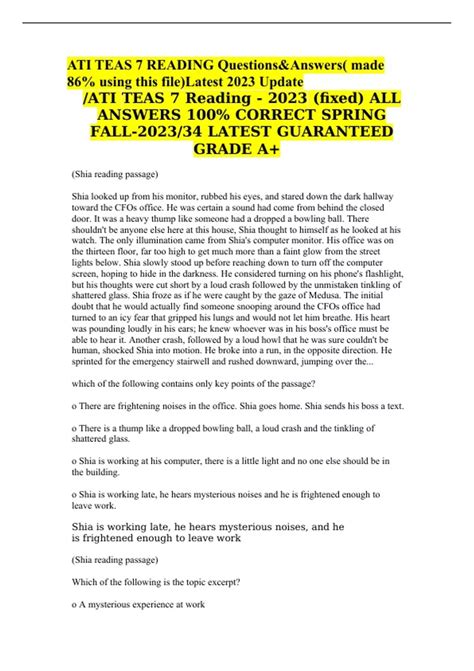 ATI TEAS READING Questions Answers Made Using This File Latest Update ATI TEAS
