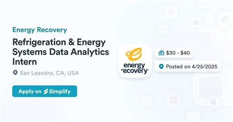 Refrigeration And Energy Systems Data Analytics Intern Energy Recovery Simplify Jobs
