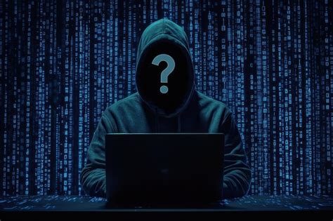 Anonymous Hacker Using Laptop With Question Mark In Front Of Code Data Background Premium Ai