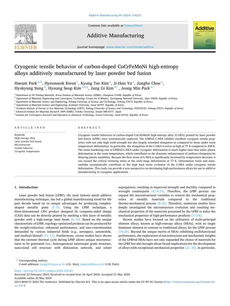 Pdf Cryogenic Tensile Behavior Of Carbon Doped Cocrfemnni High Entropy Alloys Additively