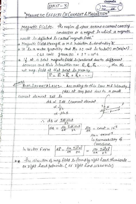 Physics Notes Chapter 4 clAsSMAte UNIT Date Page MAGNETIe EFFECTS OFCuRAENT MASNÈTSM Studocu