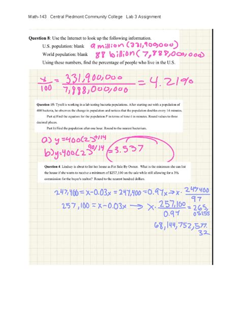 Math 143 Central Piedmont Community College Lab 3 Assignment Mat 143
