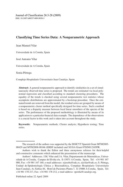 Pdf Classifying Time Series Data A Nonparametric Approach