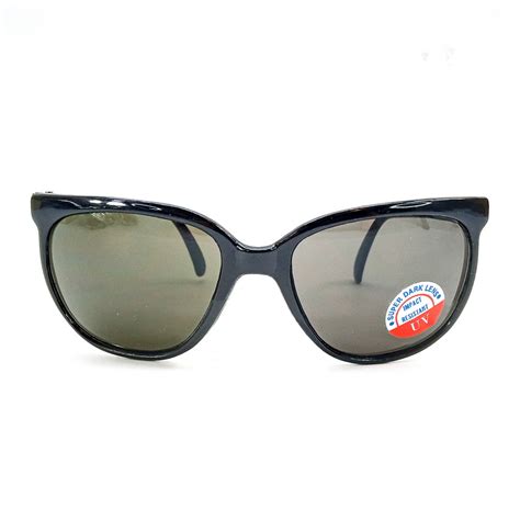 Vintage Sunglasses Black Plastic Frames Round Glasses Black