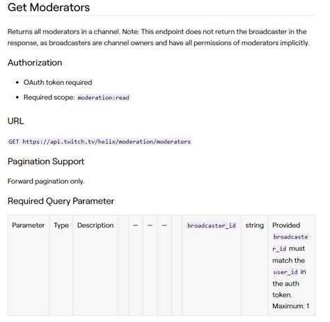Get Moderators Paramters Table · Issue 321 · Twitchdevissues · Github