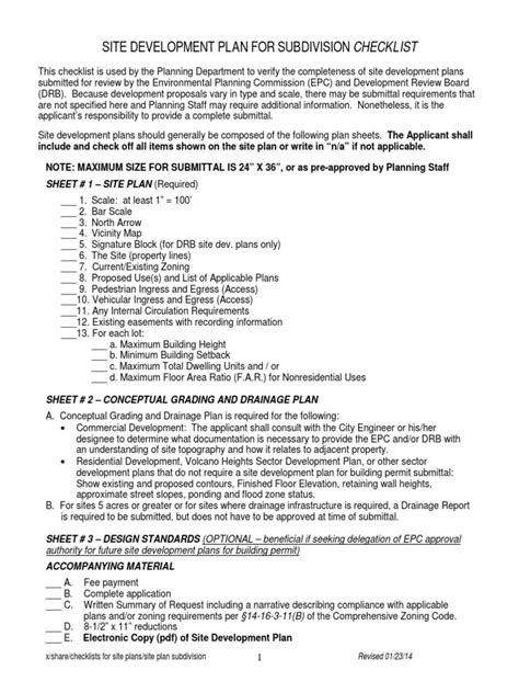 Subdivision Site Development Plan Checklist Pdf Zoning Street