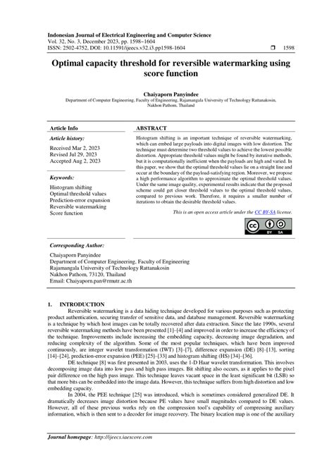 pdf optimal capacity threshold for reversible watermarking using