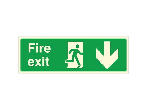 Glow In The Dark Fire Exit Sign Down Arrow Imprint Norwich