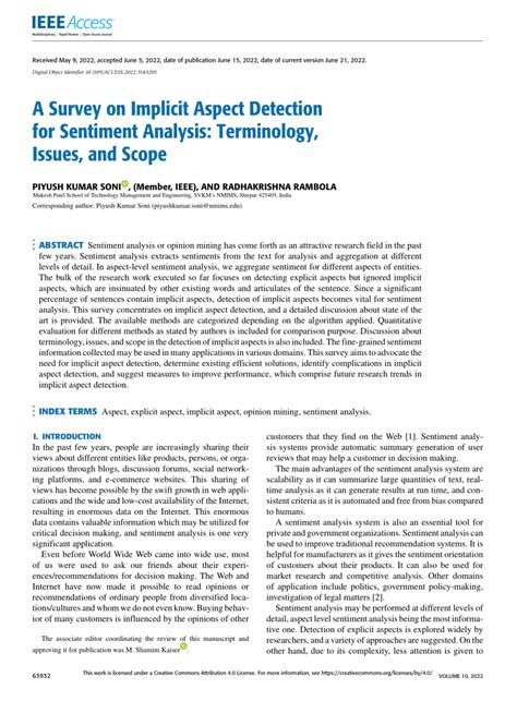 Pdf A Survey On Implicit Aspect Detection For Sentiment Analysis