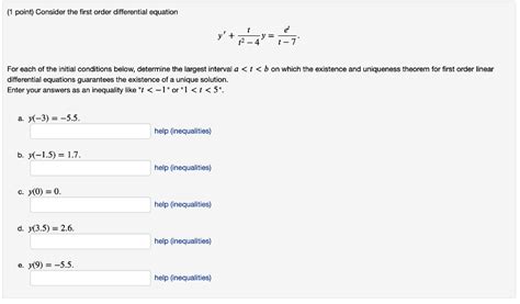 solved 1 point consider the first order differential