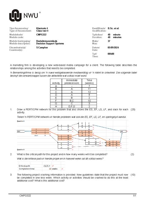 CMPG322 Class 2024 Test 4 MEMO CMPG322 1 Tipe Assessering Type Of Assessment Klastoets 4