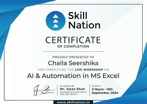 Participated In A Workshop On Ai In Ms Excel Challa Seershika W