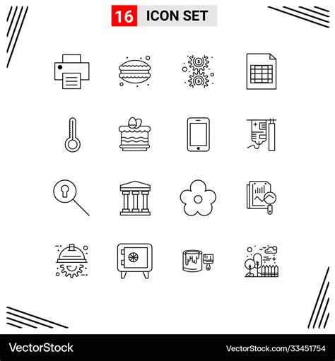 Mobile Interface Outline Set 16 Pictograms Vector Image