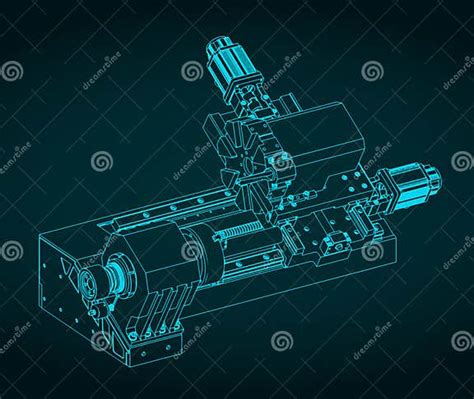 Cnc Lathe Machine Isometric Blueprint Stock Vector Illustration Of