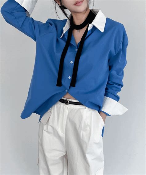 [올드머니륵 포멀 젠더리스 긱시크 스트라이프] 시크배색셔츠 에이블리