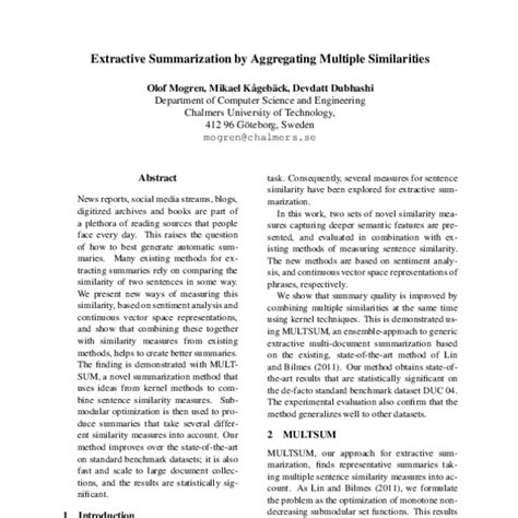 Extractive Summarization By Aggregating Multiple Similarities Acl Anthology