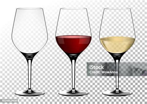 투명 한 벡터 와인 안경 설정 빈 화이트와 레드 와인 벡터 일러스트 실사 스타일입니다 가득 찬에 대한 스톡 벡터 아트 및 기타 이미지 가득 찬 단일 객체 디자인