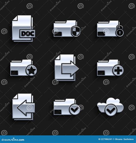Set Next Page Arrow Document Folder And Check Mark Cloud With Add