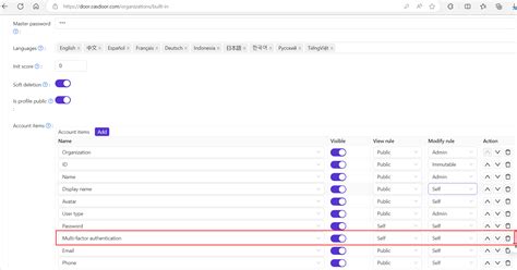 manage multi factor authentication items casdoor · an open source ui first identity and access