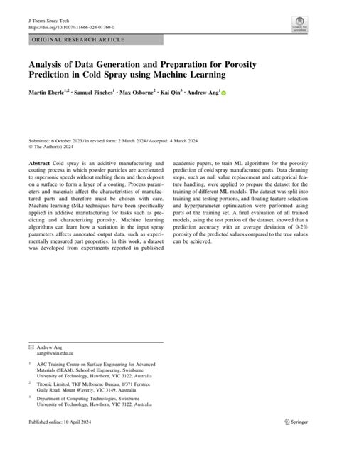 Analysis Of Data Generation And Preparation For Porosity Prediction In Cold Spray Using Machine