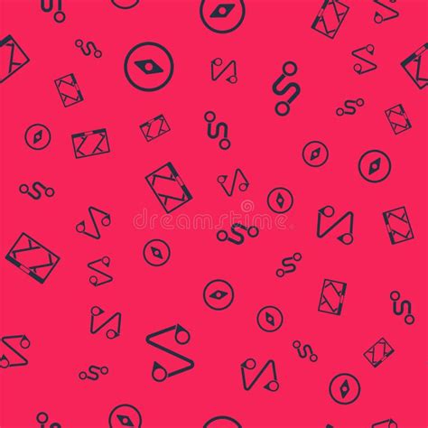 Set Route Location Compass Gps Device With Map And On Seamless Pattern Vector Stock Vector