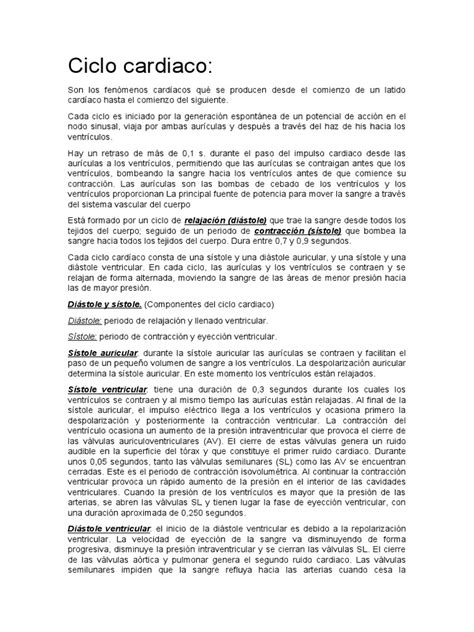 Ciclo Cardiaco Pdf Ventrículo Corazón Presión Sanguínea