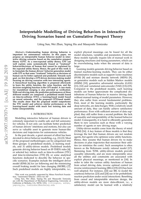 Pdf Interpretable Modelling Of Driving Behaviors In Interactive Driving Scenarios Based On