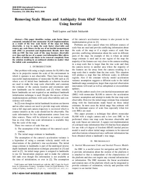 Pdf Removing Scale Biases And Ambiguity From 6dof Monocular Slam Using Inertial