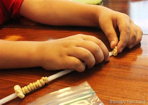 Stringing Cheerios Onto Pipe Cleaners Therapy Fun Zone