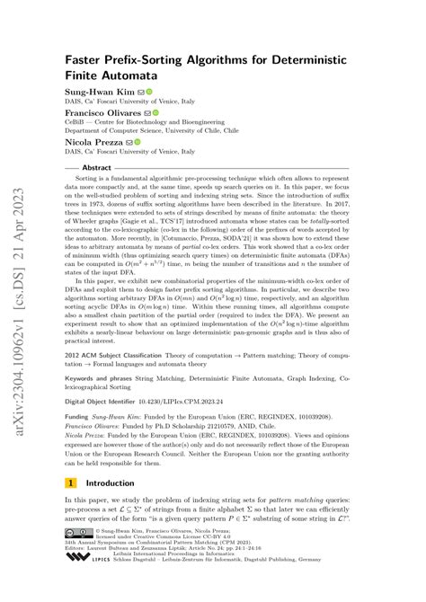 Pdf Faster Prefix Sorting Algorithms For Deterministic Finite Automata