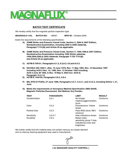 Batch Test Certificate Pdf Nondestructive Testing Materials