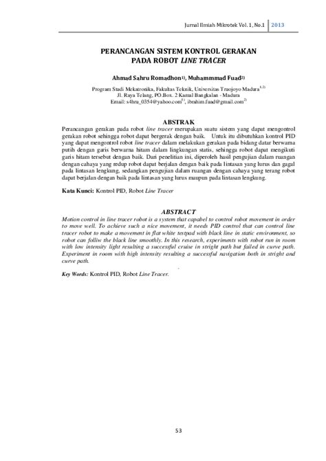 Pdf Perancangan Sistem Kontrol Gerakan Pada Robot Line Tracer
