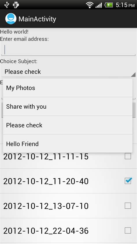 Android Er Email Send Images Exercise With Spinner Of Pre Defined Subjects
