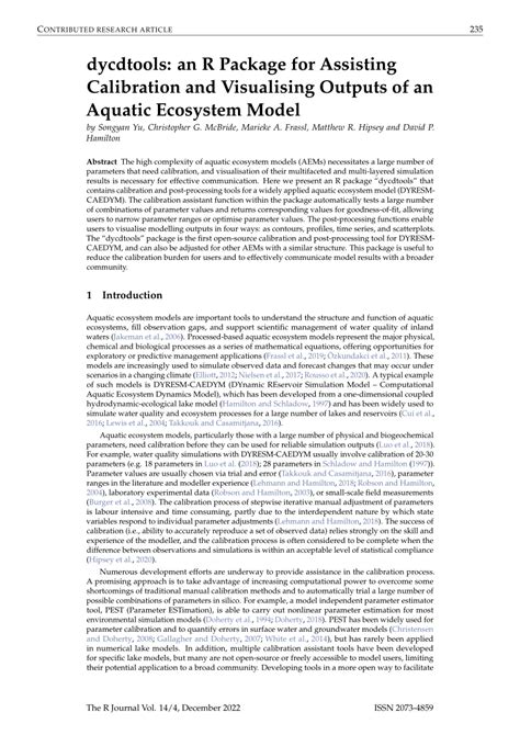 Pdf Dycdtools An R Package For Assisting Calibration And Visualising Outputs Of An Aquatic