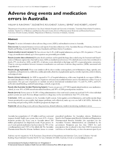 Pdf Adverse Drug Events And Medication Errors In Australia