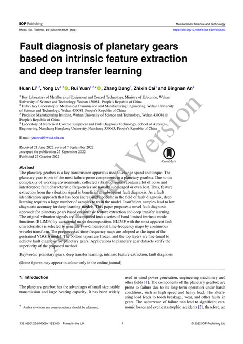 Pdf Fault Diagnosis Of Planetary Gears Based On Intrinsic Feature
