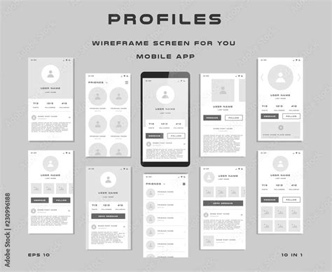 10 In 1 UI Kits Wireframes Screens For Your Mobile App GUI Template On The Topic Of Profiles