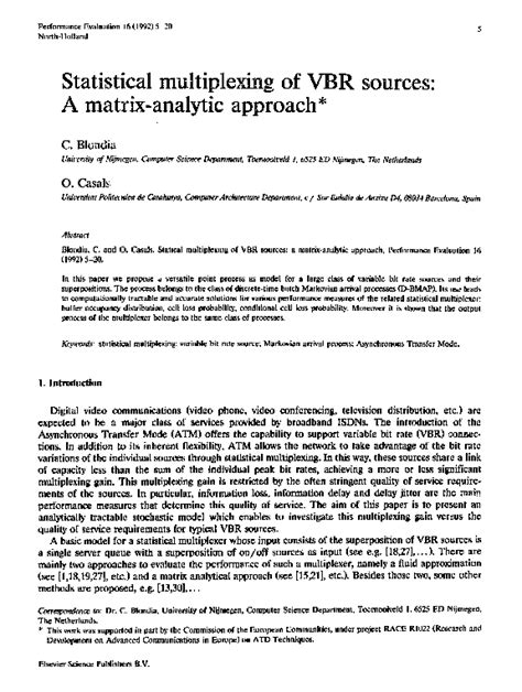 pdf statistical multiplexing of vbr sources a matrix analytic approach