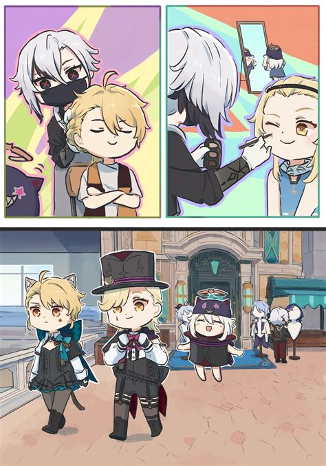 Lumine Aether Paimon Arlecchino Lynette And 2 More Genshin Impact Drawn By Xinzoruo