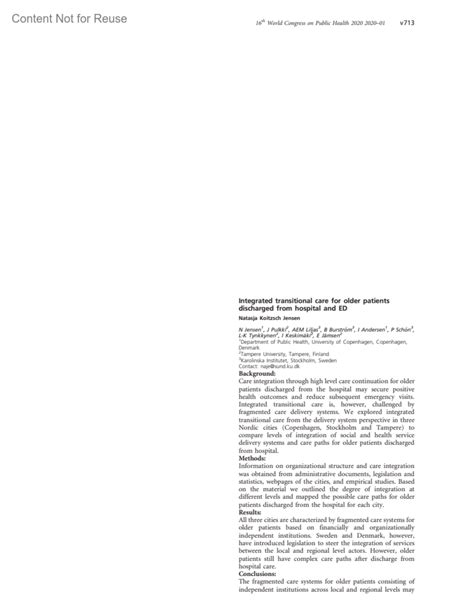 Integrated Transitional Care For Older Patients European Journal