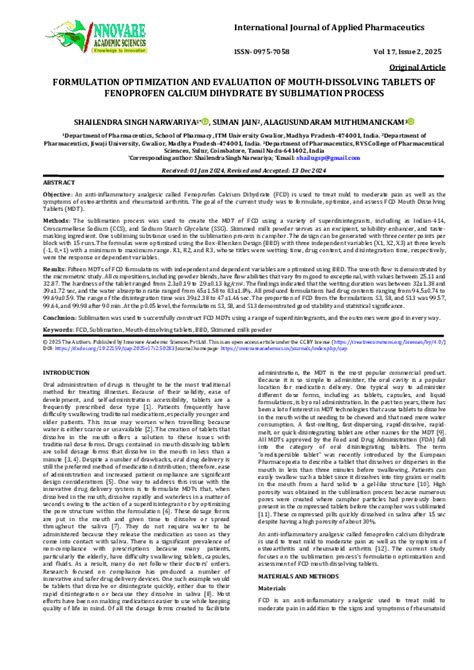 Pdf Formulation Optimization And Evaluation Of Mouth Dissolving Tablets Of Fenoprofen Calcium