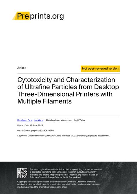 Pdf Cytotoxicity And Characterization Of Ultrafine Particles From Desktop Three Dimensional